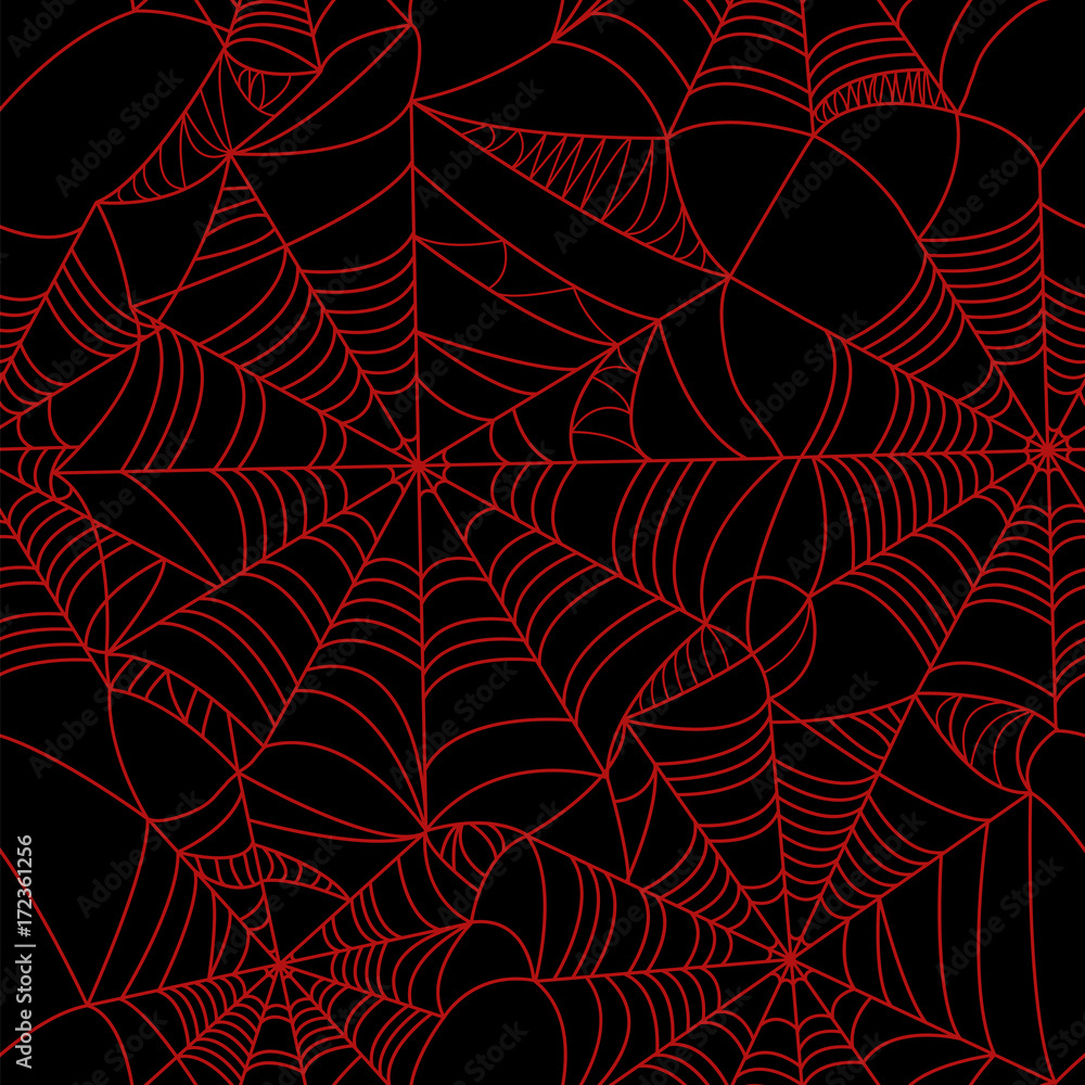 Halloween spider web Red on black background seamless pattern. Stock ...