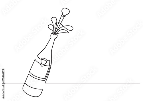 one line drawing of isolated vector object - champagne bottle with ...