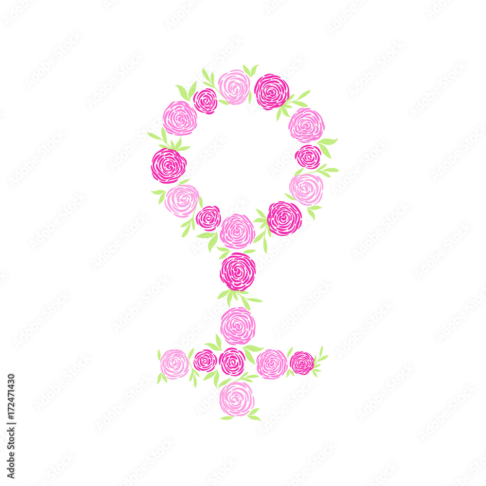 Vector woman sign icon with flowers. Symbol of feminine, female pink ...