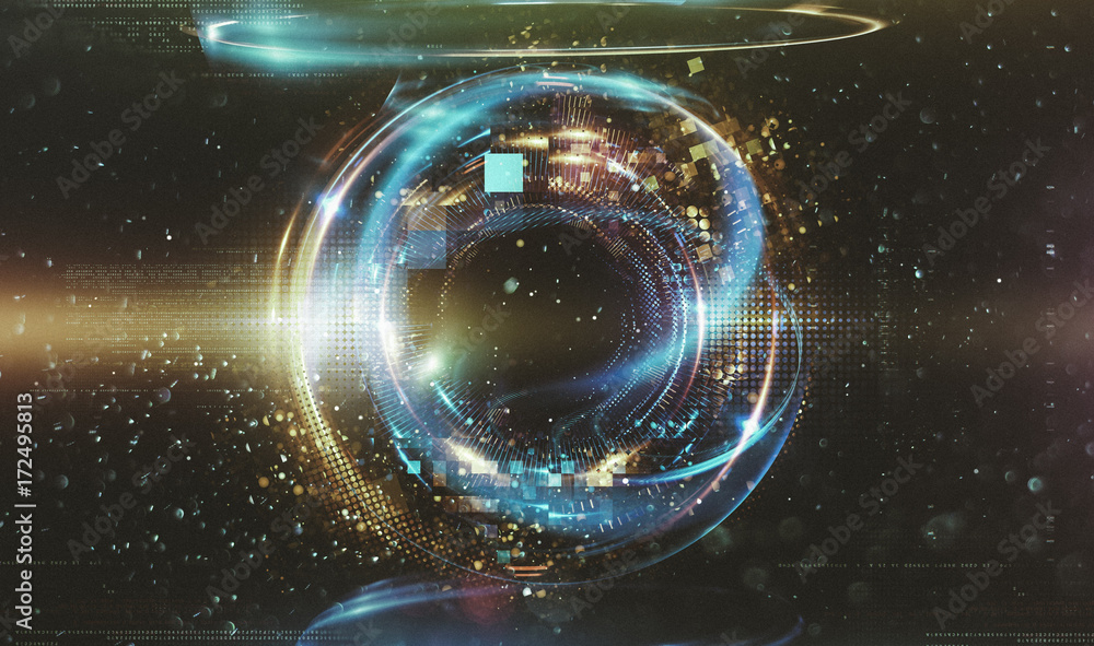 Abstract tech background. Floating Numbers HUD Background. Matrix particles grid virtual reality ...