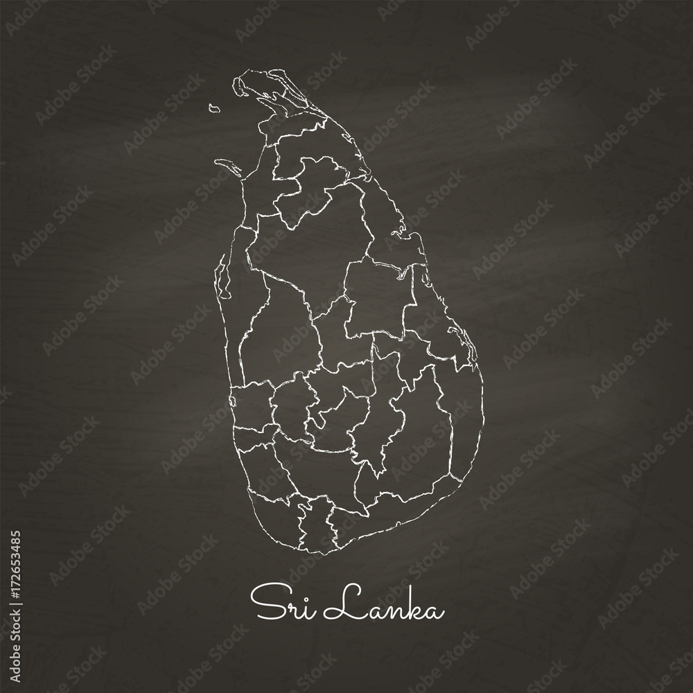 Sri Lanka region map: hand drawn with white chalk on school blackboard ...