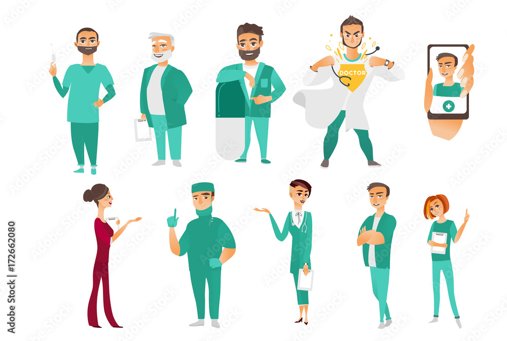Big set of doctors, therapists, nurses, surgeons, medical staff ...