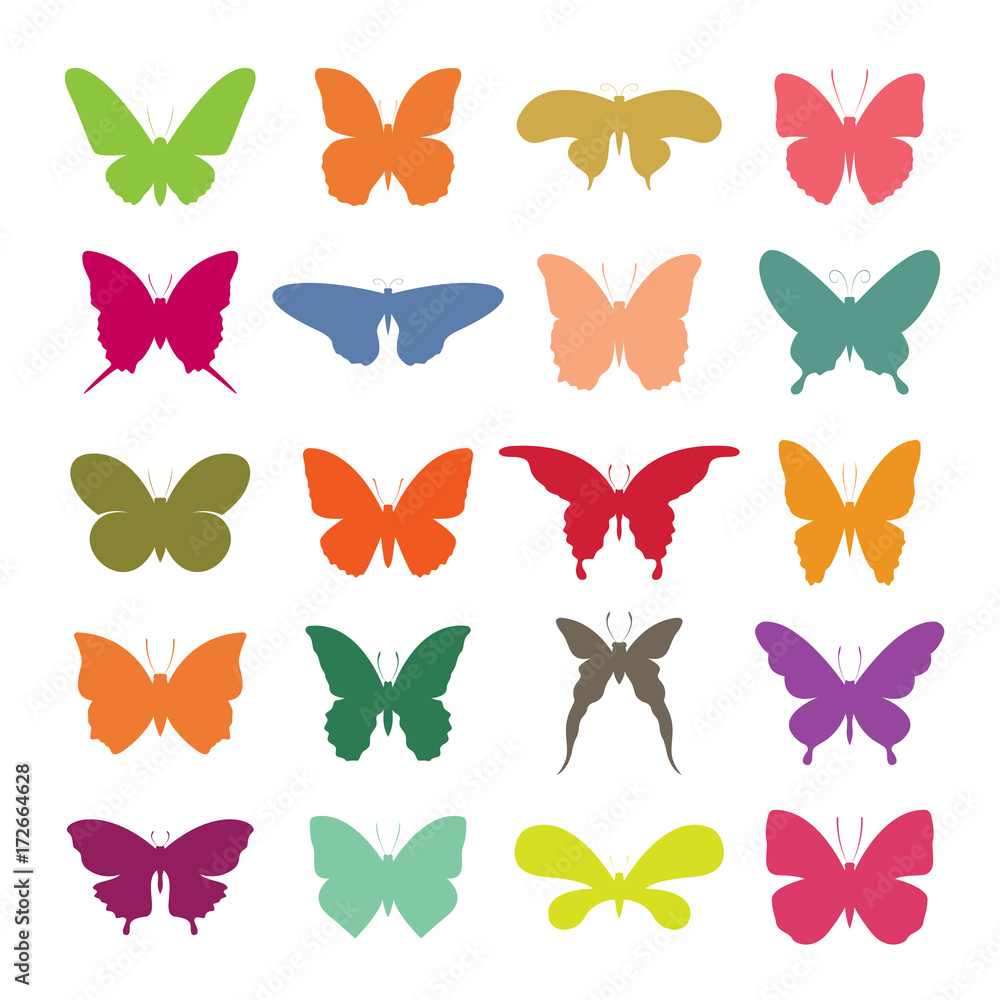 Vector group of colorful butterfly on white background. Butterfly icon ...