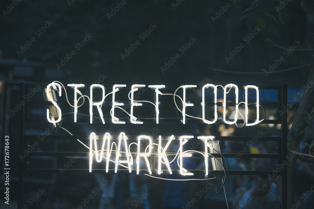 street food market sign Stock Photo | Adobe Stock