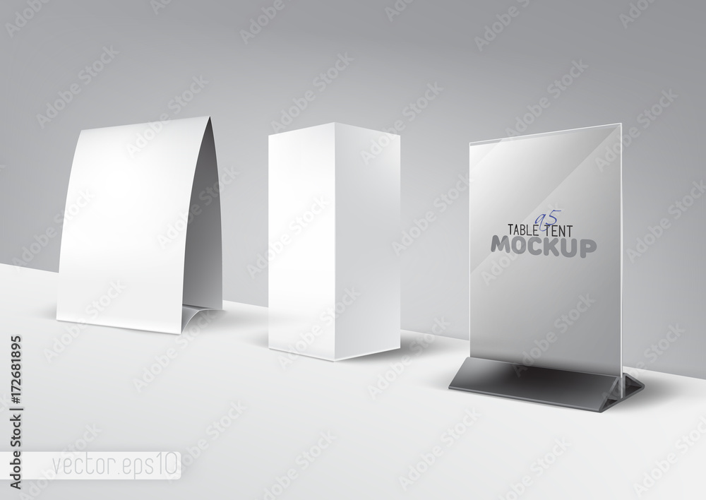 Table tent (tabe stand, menu, card, advertising) mockup set. Restaurant ...