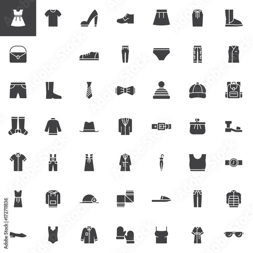 Clothes and accessories fashion vector icons set, modern solid symbol ...