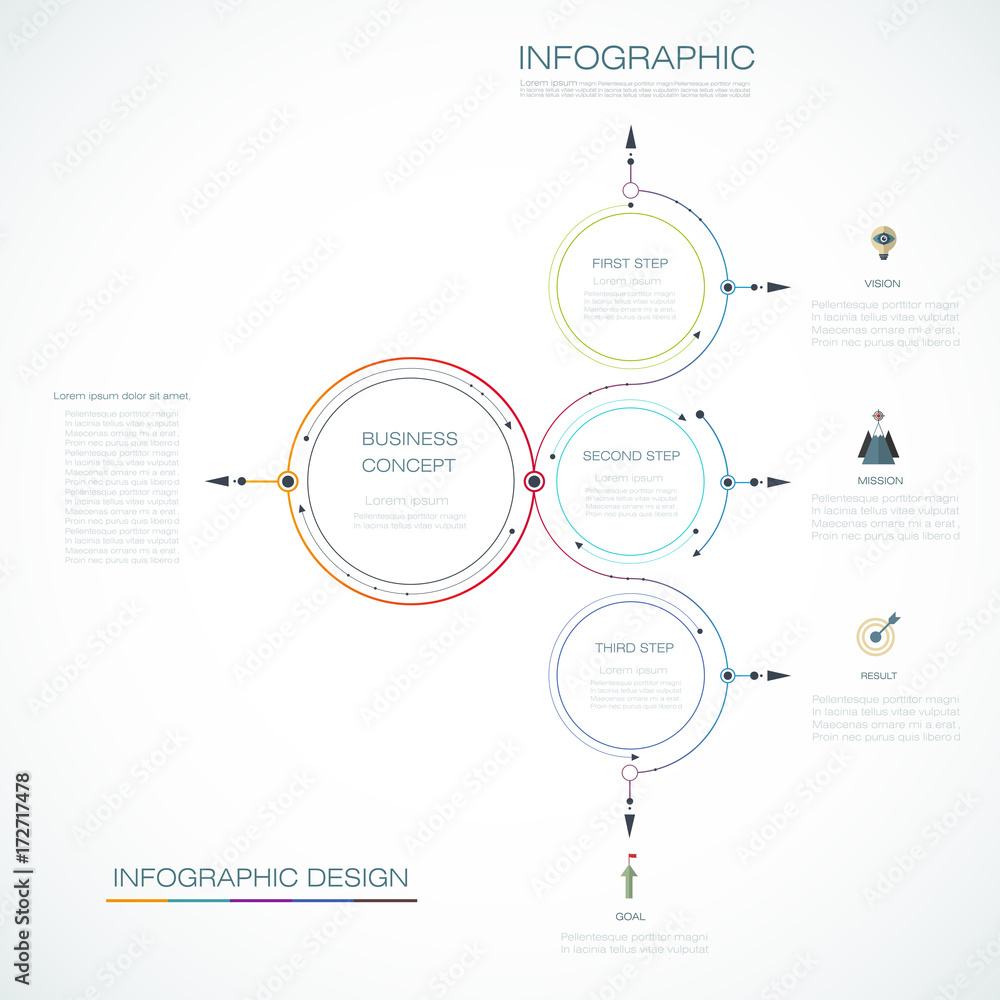 Infographic template, circle design with arrows sign and 3 options or ...