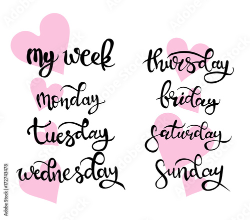 Handwritten Brush Lettering Calligraphy days of the week Calendar ...
