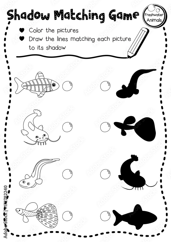 Shadow matching game of freshwater animals for preschool kids activity ...