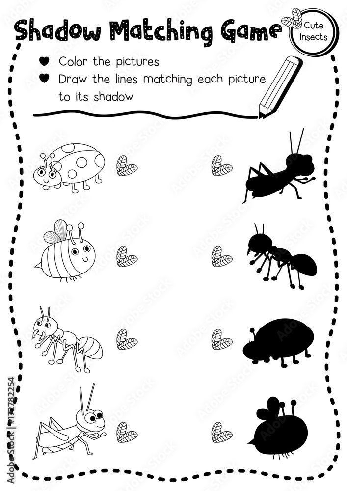 Shadow matching game of insect bug animals for preschool kids activity ...