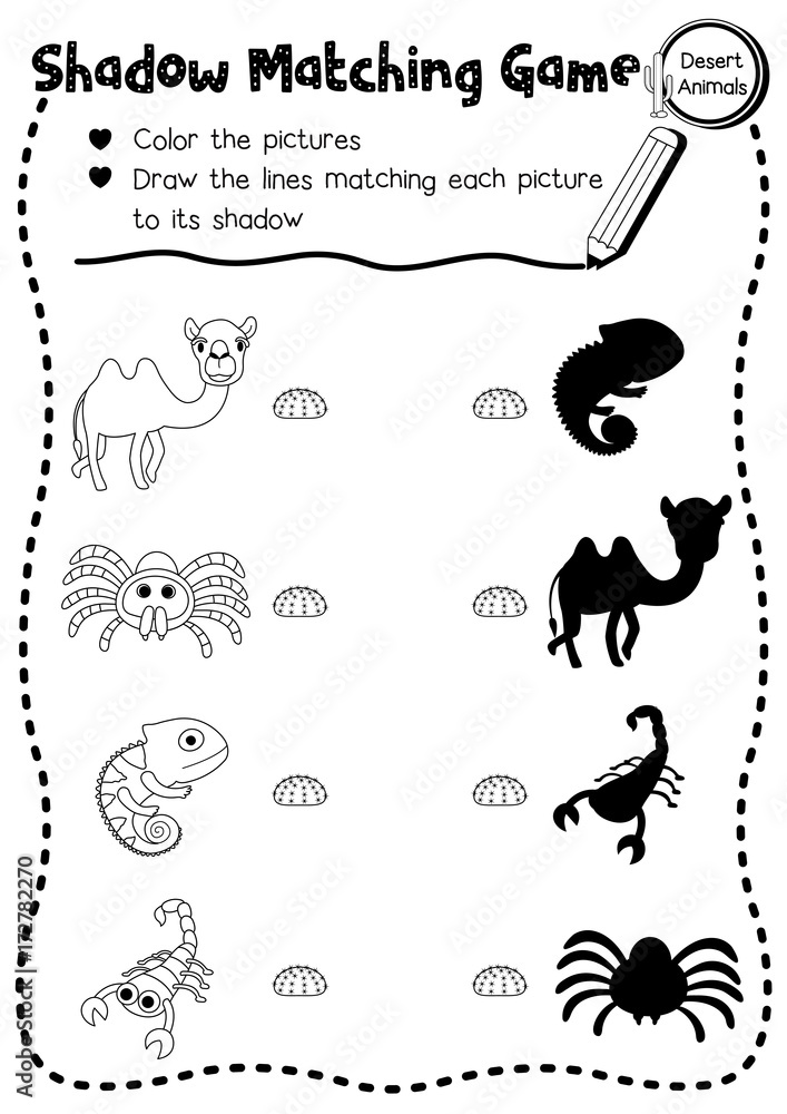 Shadow matching game of desert animals for preschool kids activity ...