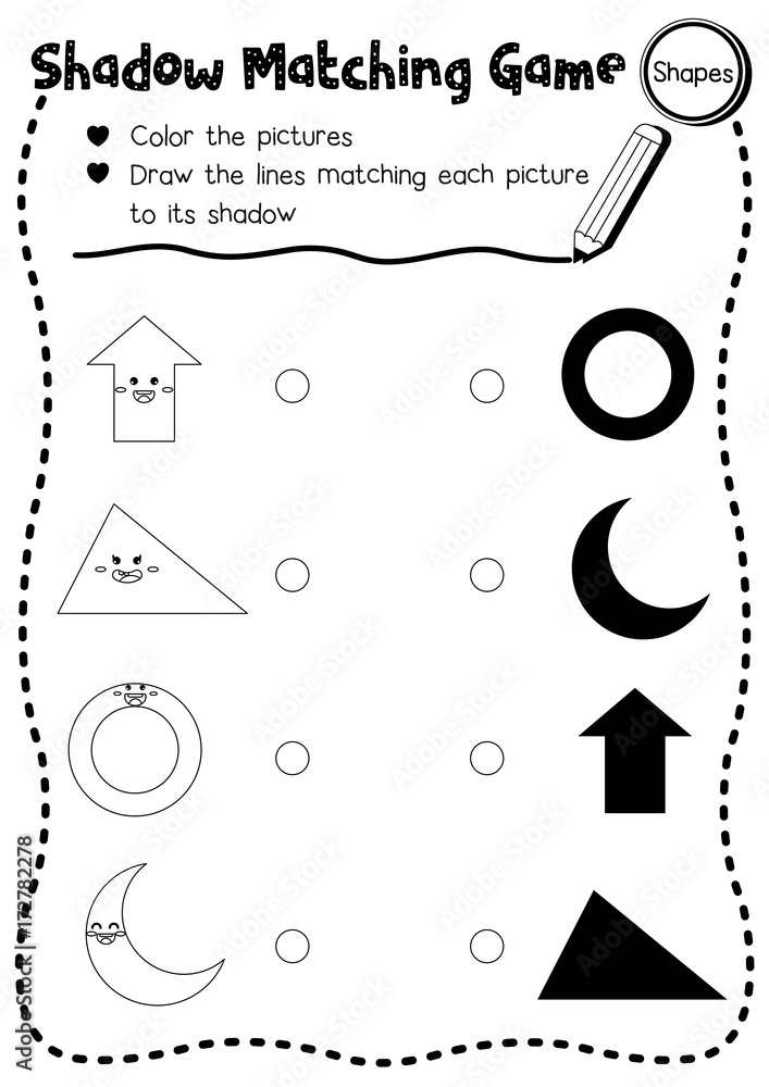 Shadow matching game of shapes for preschool kids activity worksheet ...