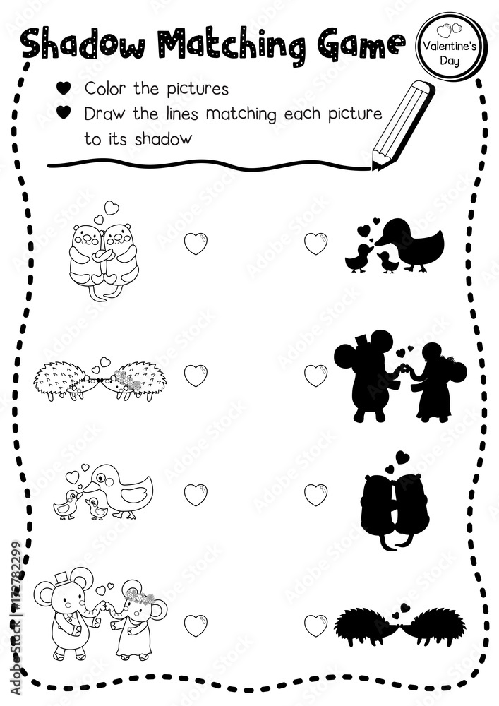 Shadow matching game of animals for preschool kids activity worksheet ...