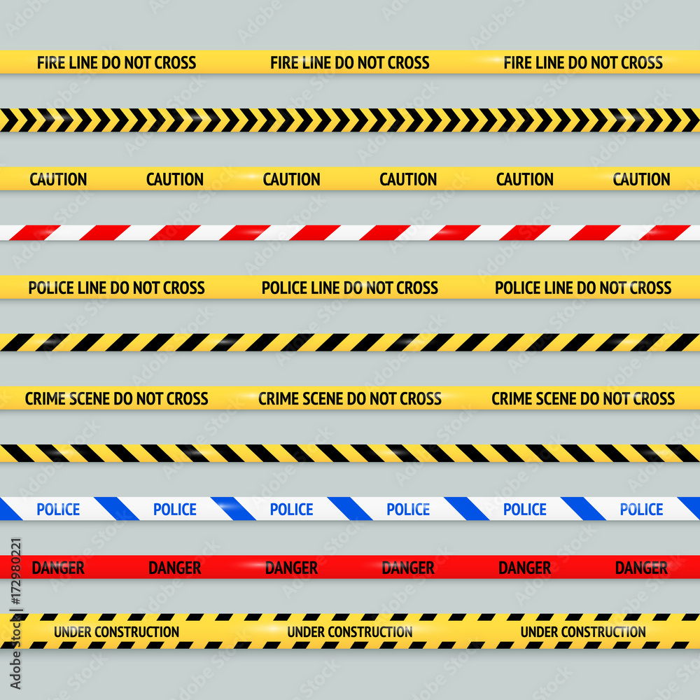 Barricade tape design element vector set. Police line, crime scene ...