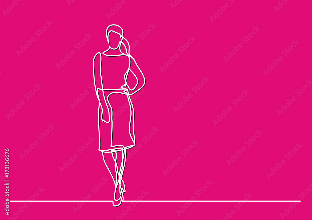 continuous line drawing of standing woman Stock Vector | Adobe Stock