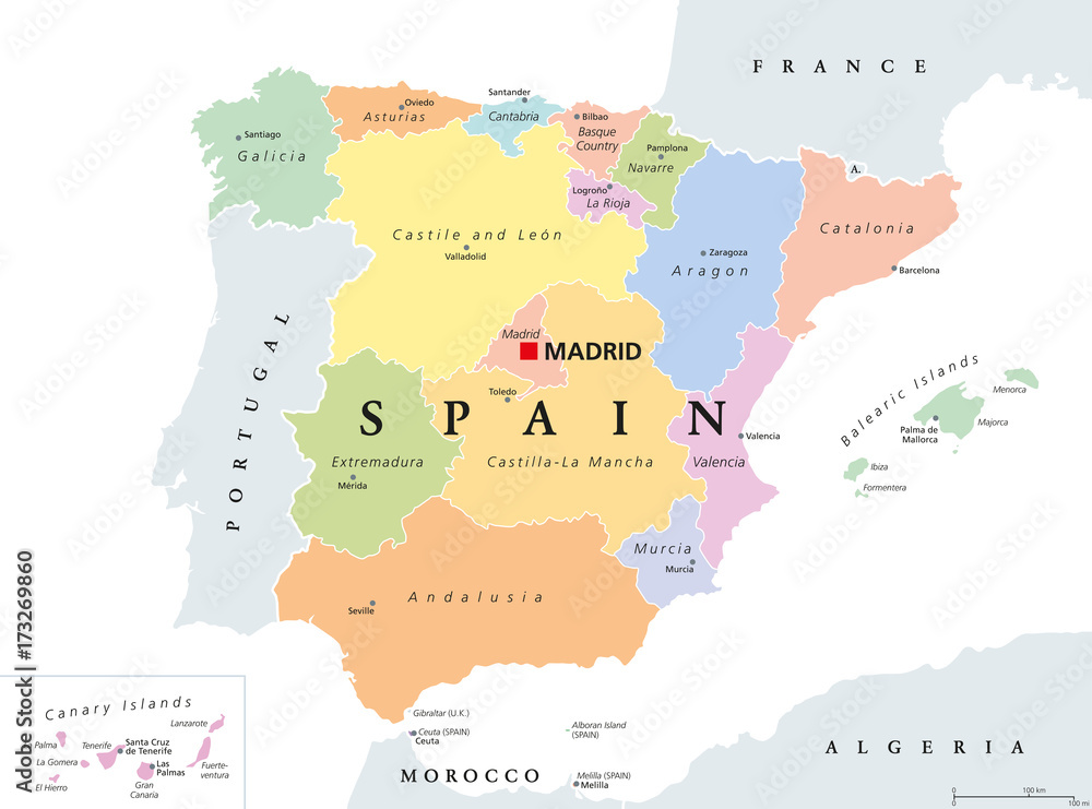 Autonomous communities of Spain political map. Administrative divisions ...