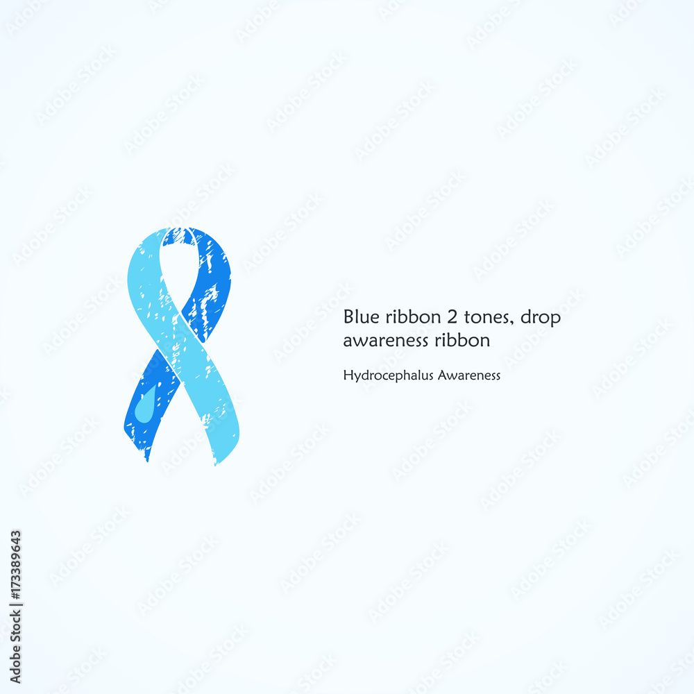 Awareness ribbon. Painted. Blue ribbon 2 tones, drop. Hydrocephalus ...