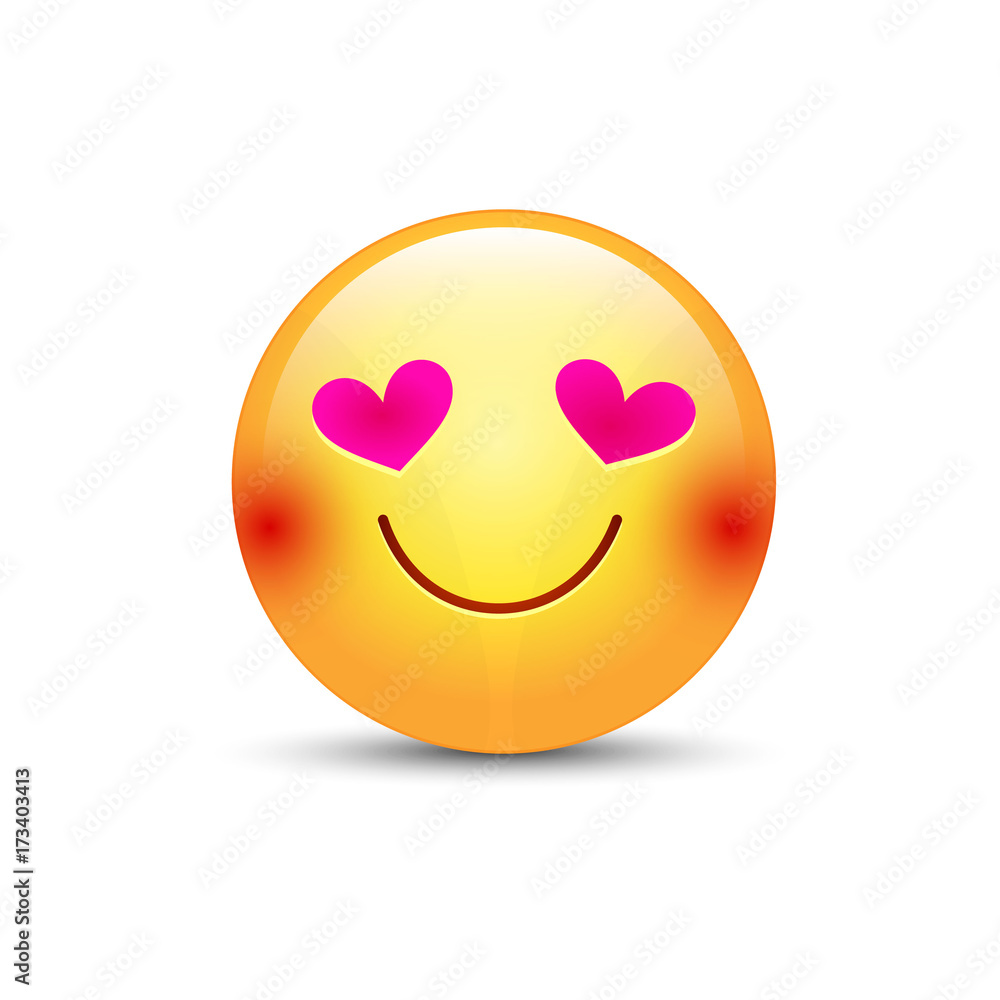 Happy loving emoticon face with eyes in the form of hearts. Cartoon ...