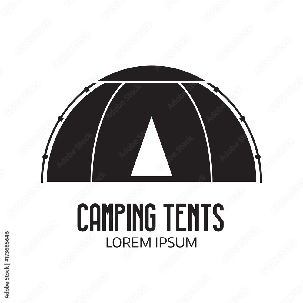 Camping place logo or label template. Outline tepee icon. Hiking and ...