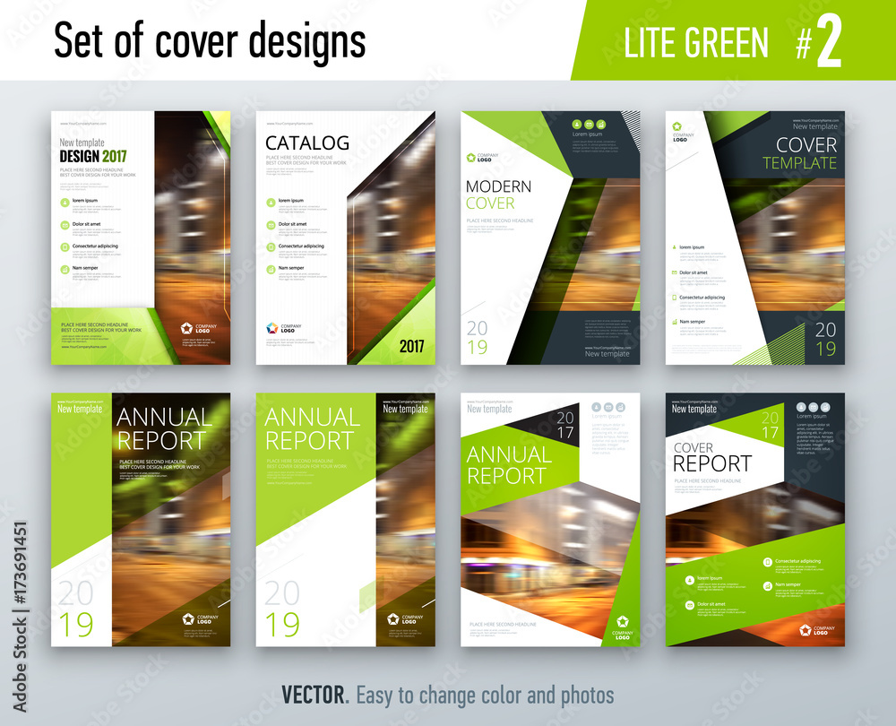 Set of business cover design template in green color for brochure ...