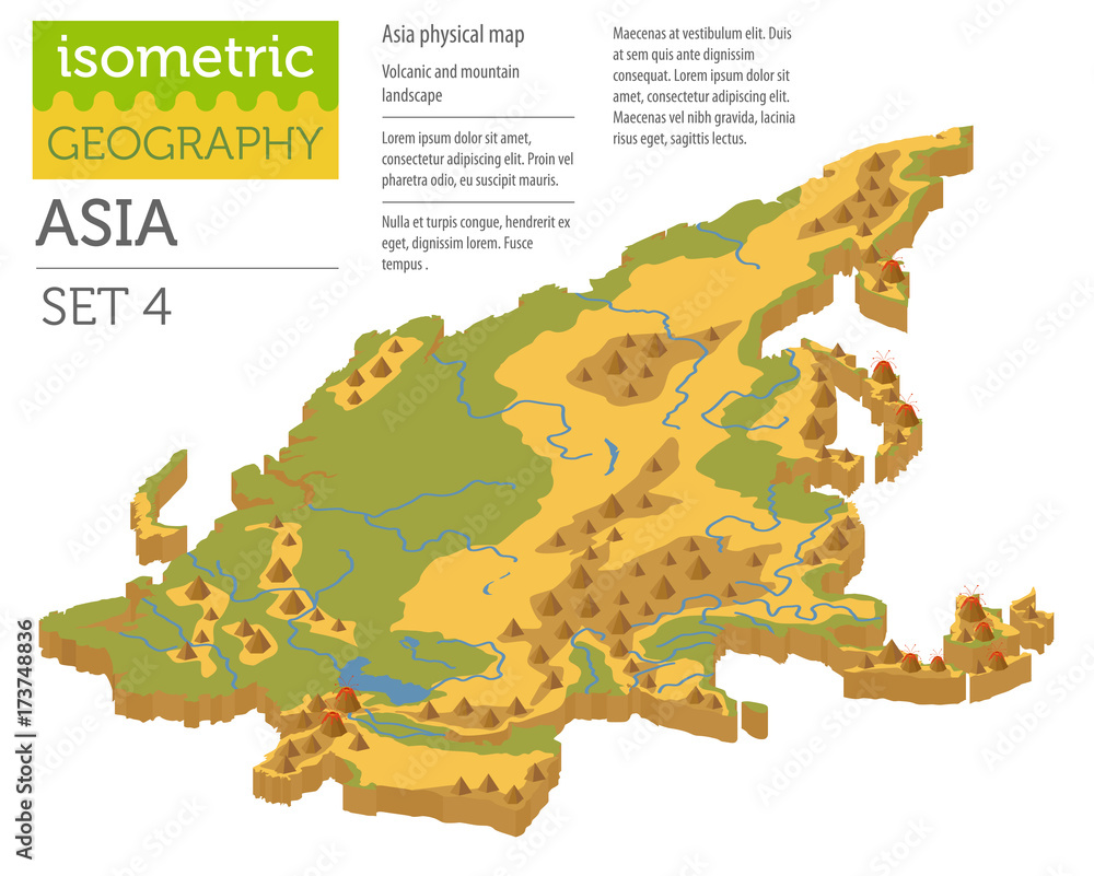 Isometric 3d Asia physical map constructor elements isolated on white ...