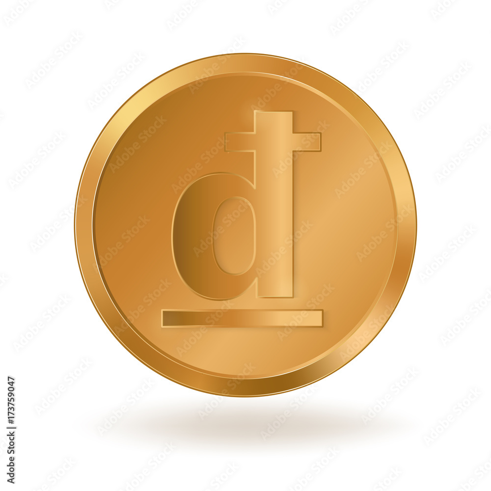 Realistic golden coin with Dong sign. Symbol of Vietnamese monetary ...