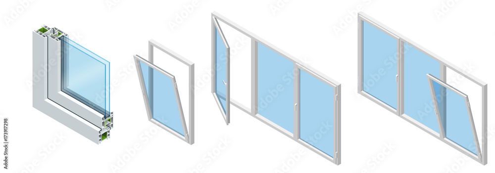 Isometric Cross section through a window pane PVC profile laminated ...