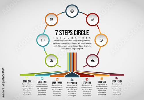 Linked Circle Cluster Infographic 7 Stock Template | Adobe Stock