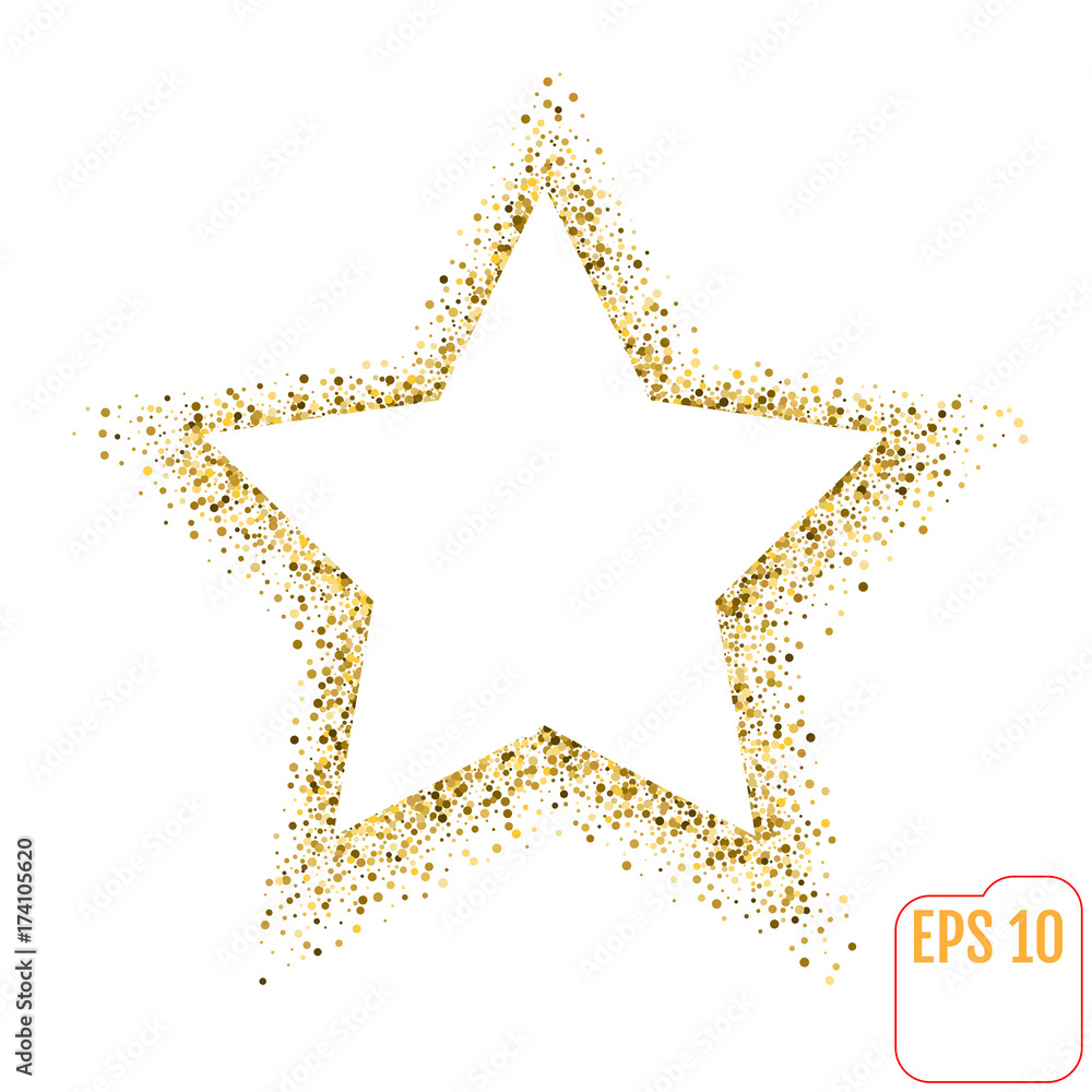 Golden star vector banner on white background. Gold glitter star. Gold template star for banner ...