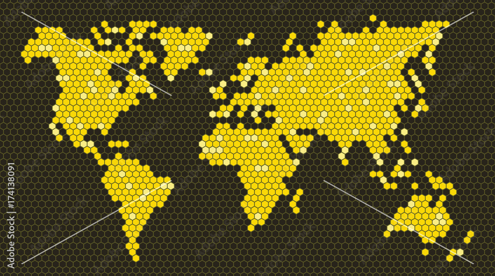 Honeycomb world map (16:9) Stock Vector | Adobe Stock