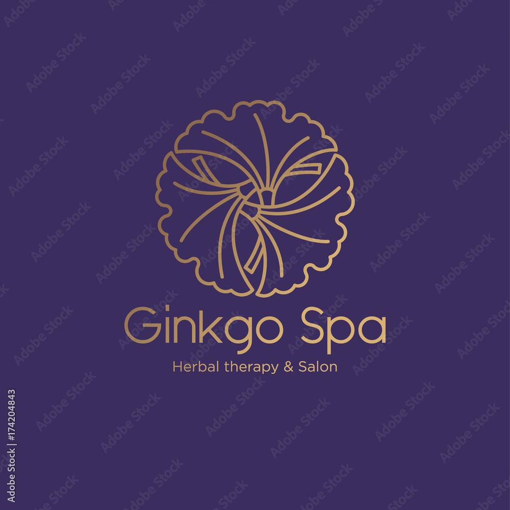 Ginkgo logo. Spa emblem. Ginkgo leaves in a circle with letters. Stock ...