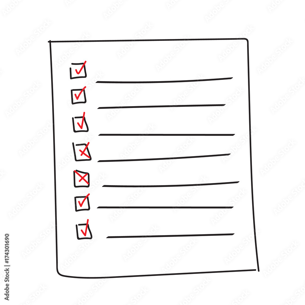 Vector isolated outline hand drawn check to do list, bullet, check mark ...