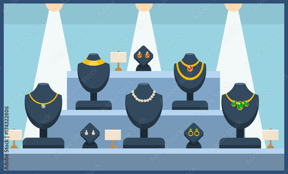 Vector flat design restaurant jewelry shop facade storefront market ...