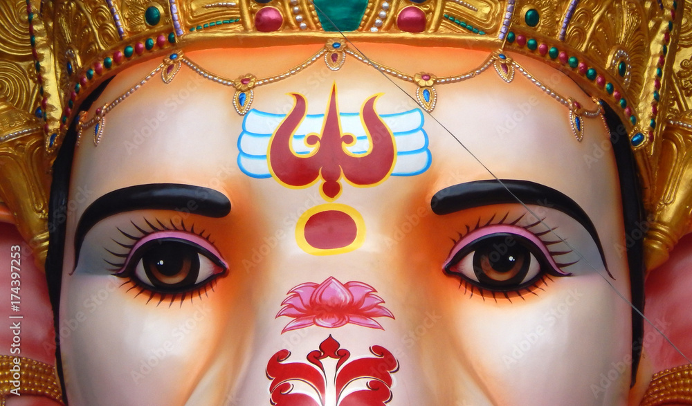 Trishul mark on the fore head of Hindu God Ganesha statue in vinayaka ...