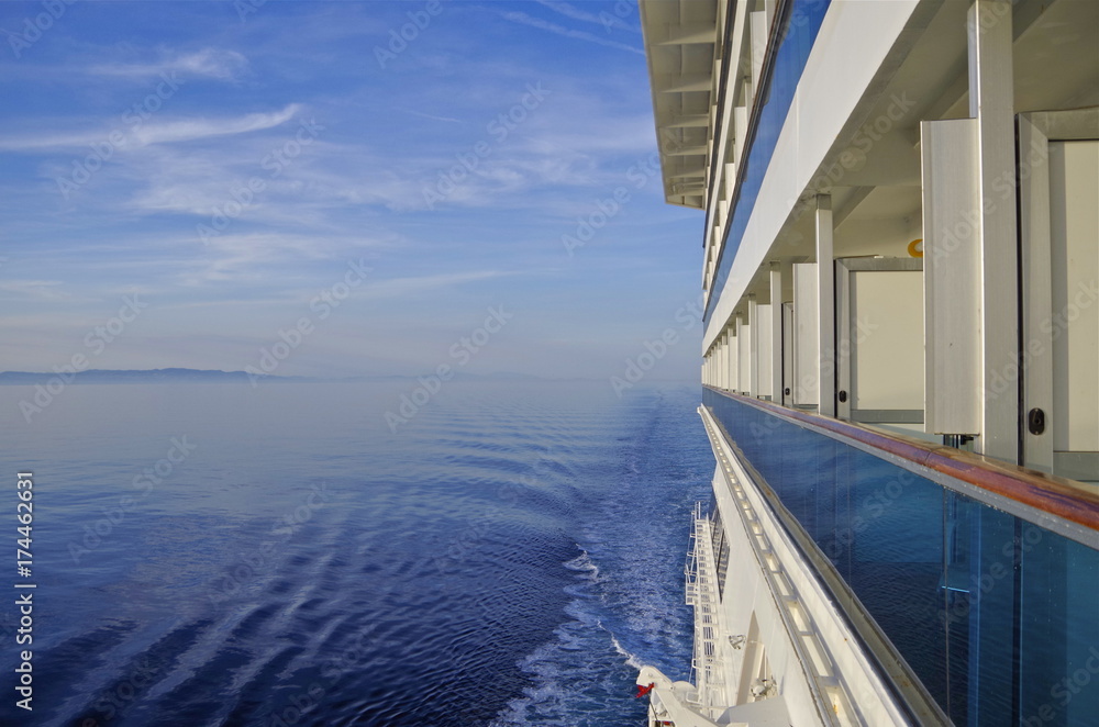 Ocean views from balcony veranda of cabin suite stateroom of modern ...