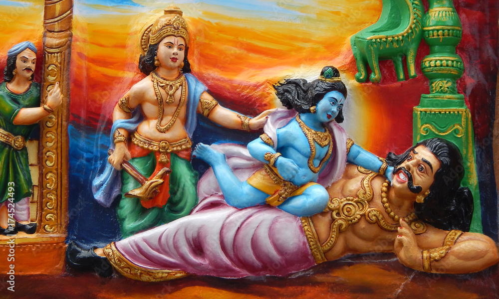 Wall art of Sri Krishna kill kamsa ,tyrant ruler of Vrishni kingdom as ...