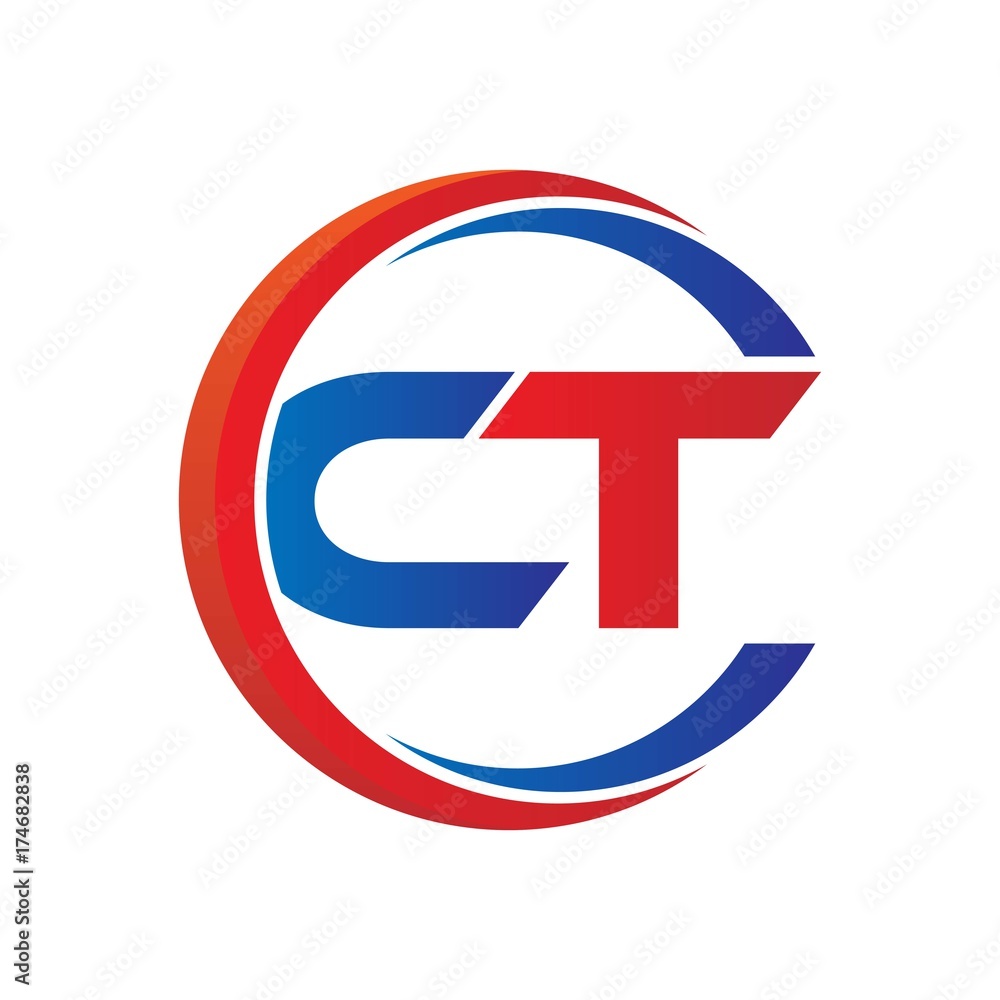ct logo vector modern initial swoosh circle blue and red Stock Vector ...