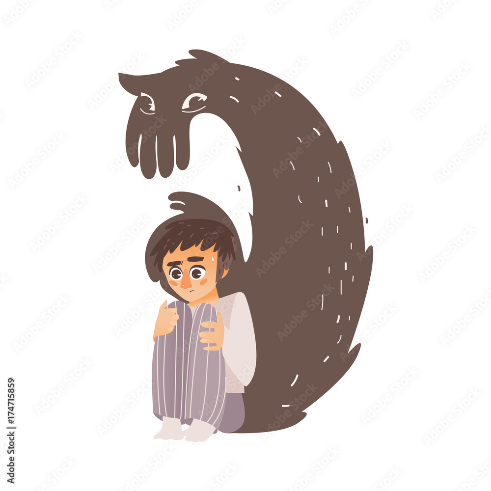 vector flat cartoon young man suffering from depression, fear. Stressed ...