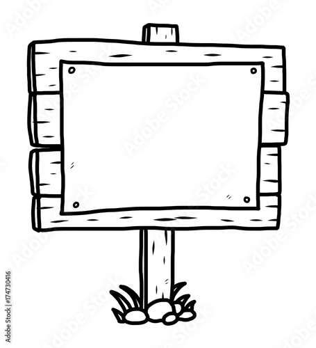 wooden placard / cartoon vector and illustration, black and white, hand ...