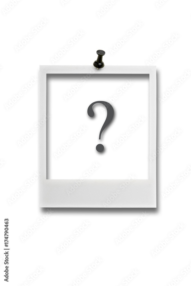 Empy polaroid frame with question mark and pin Stock Photo | Adobe Stock