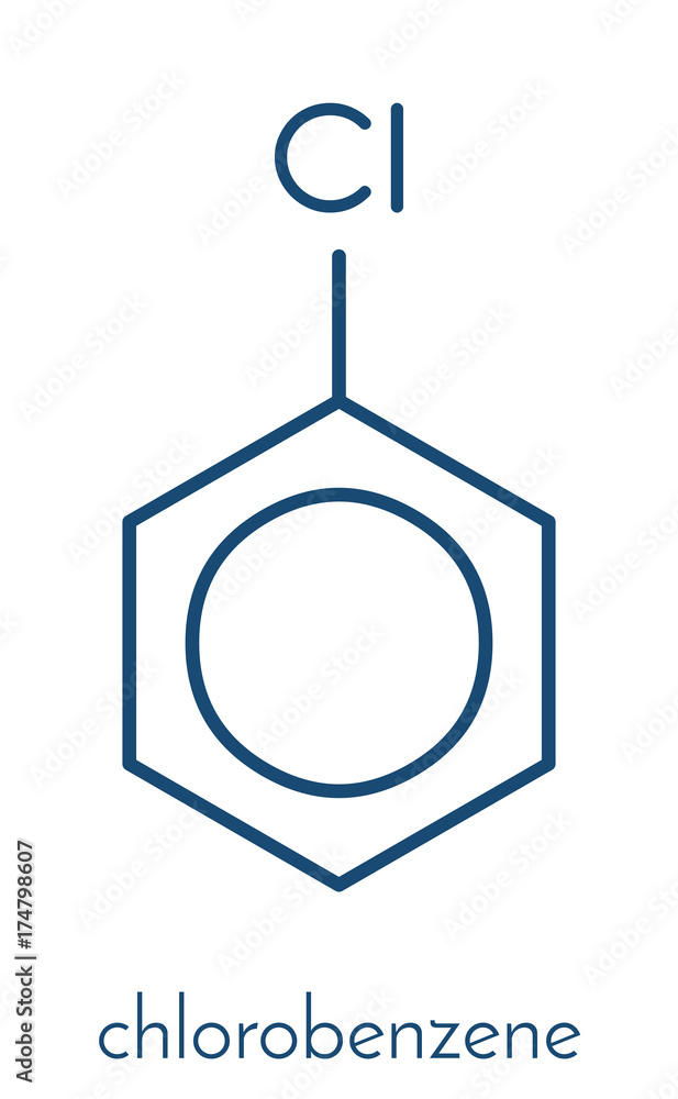 Chlorobenzene industrial solvent molecule. Skeletal formula. Stock ...