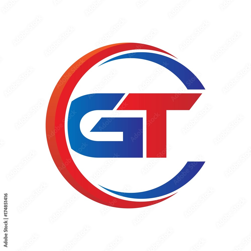 gt logo vector modern initial swoosh circle blue and red Stock Vector ...