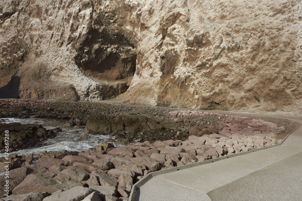 Anzota Caves at Arica on the coast of Chile. The area was used as a ...