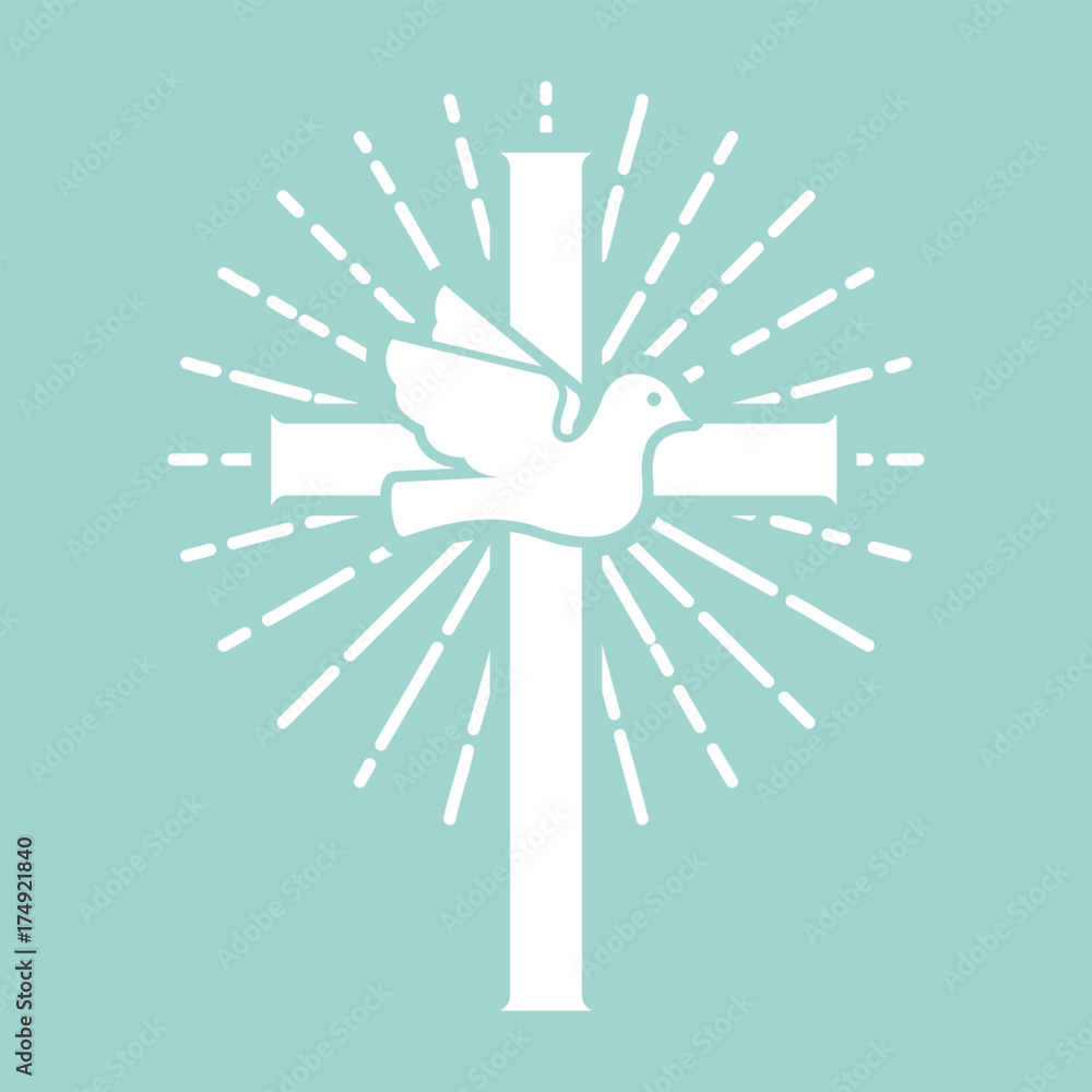 Christian cross with dove. Religious sign. Stock Vector | Adobe Stock