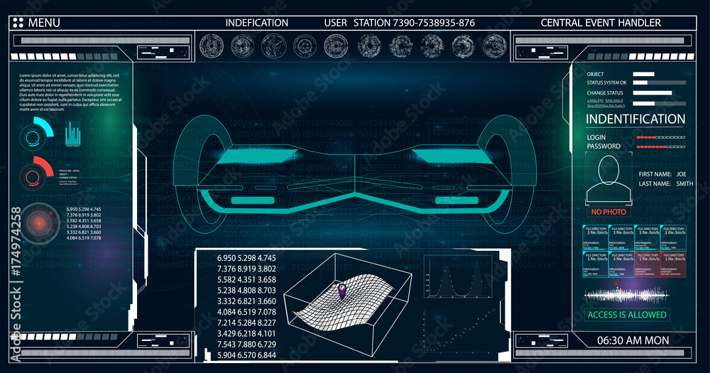 Futuristic user interface for GyroScooter. Abstract virtual graphic ...