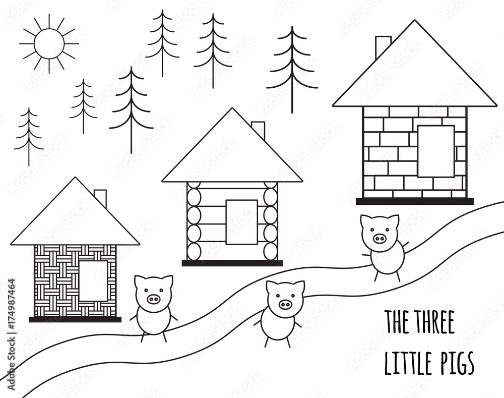 Three little pigs fairy tale. Vector illustration isolated on white ...
