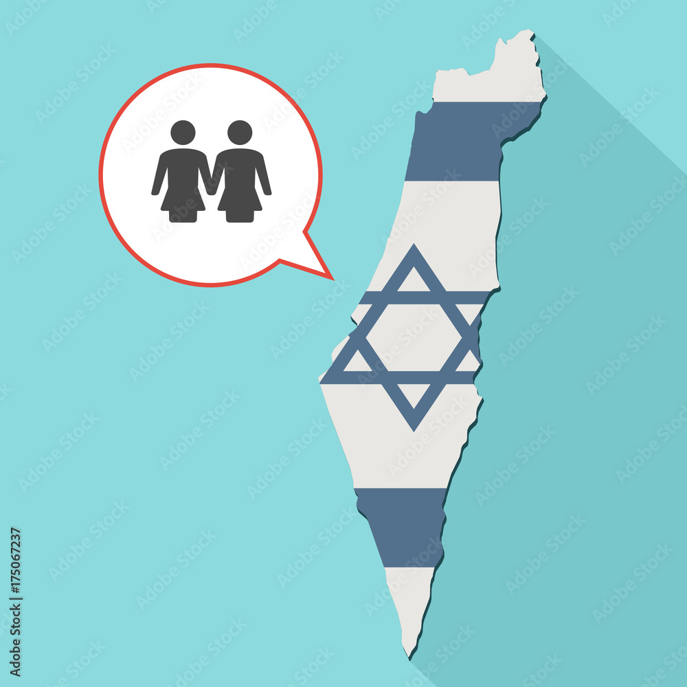 Animation of a long shadow Israel map with its flag and a comic balloon ...