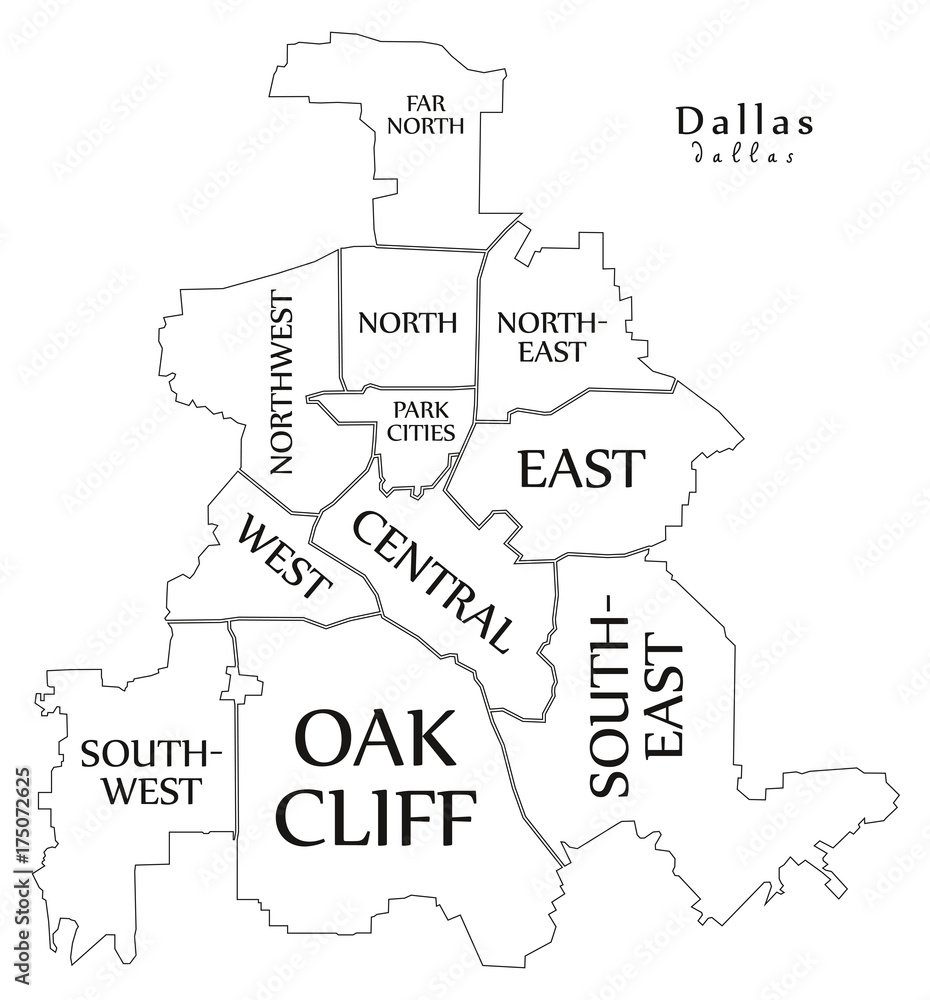 Modern City Map - Dallas Texas city of the USA with boroughs and titles ...