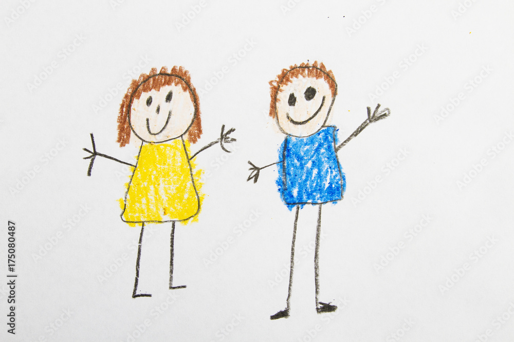 Kid Drawing: Friends Stock Photo | Adobe Stock