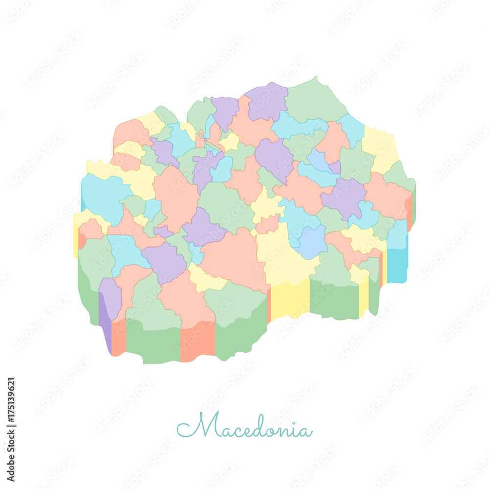 Macedonia region map: colorful isometric top view. Detailed map of ...